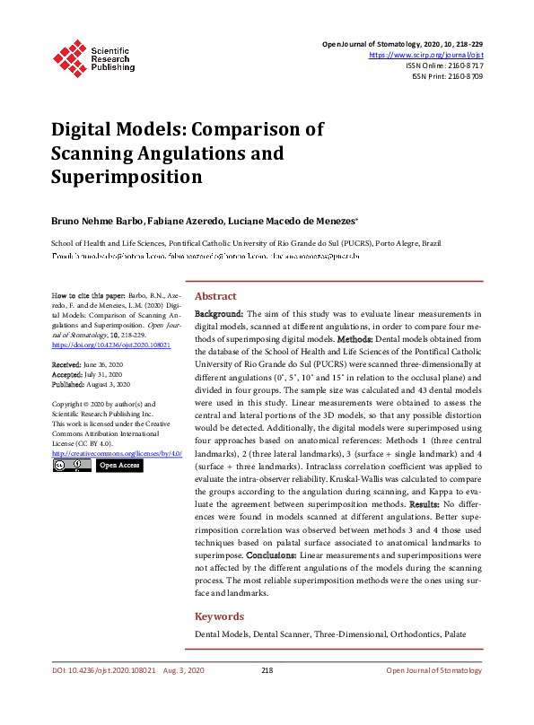 (PDF) Digital Models: Comparison of Scanning Angulations and ...