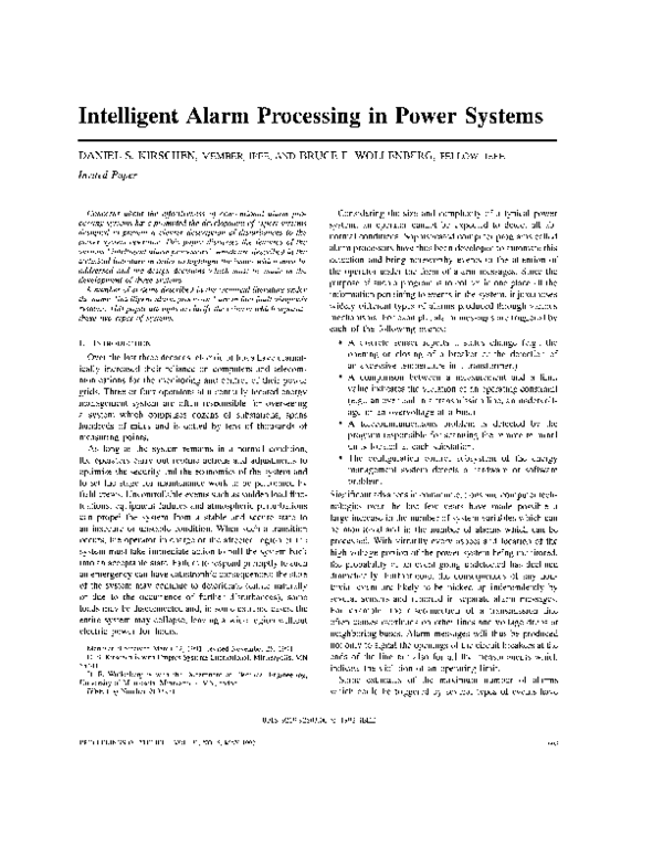 (PDF) Intelligent alarm processing in power systems