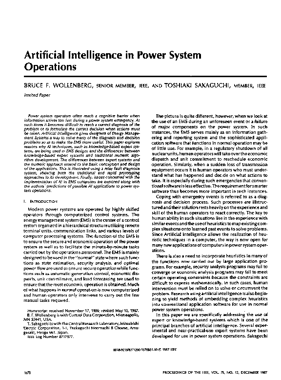 (PDF) Artificial intelligence in power system operations