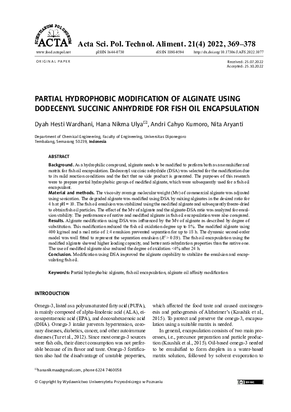 (PDF) Partial hydrophobic modification of alginate using dodecenyl ...