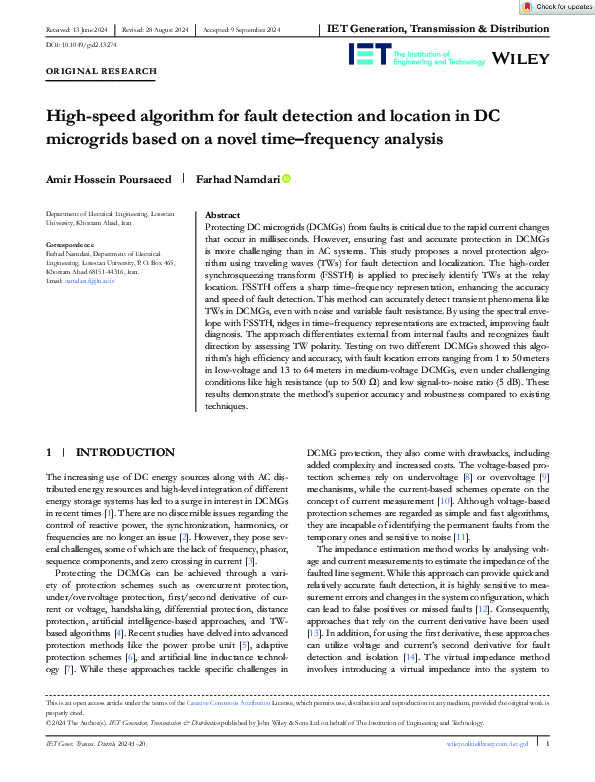 Pdf High Speed Algorithm For Fault Detection And Location In Dc
