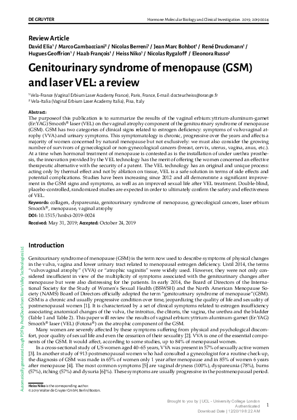 (PDF) Genitourinary syndrome of menopause (GSM) and laser VEL: a review