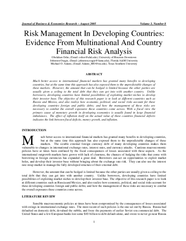 (PDF) Risk Management In Developing Countries: Evidence From ...