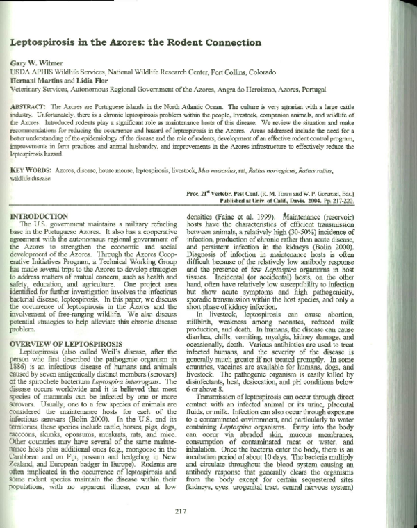 (PDF) Leptospirosis in the Azores: the rodent connection