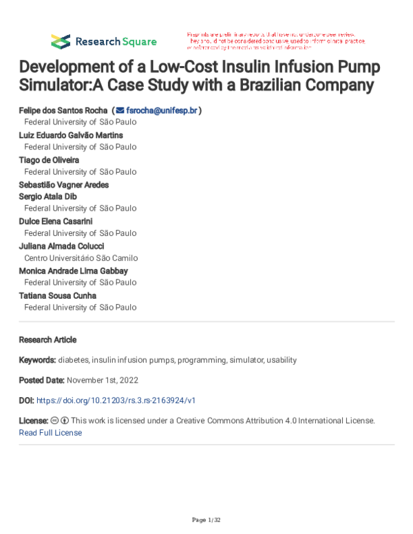 (PDF) Development of a Low-Cost Insulin Infusion Pump Simulator:A Case ...