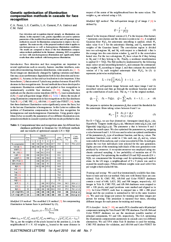 Pdf Genetic Optimisation Of Illumination Compensation Methods In Cascade For Face Recognition