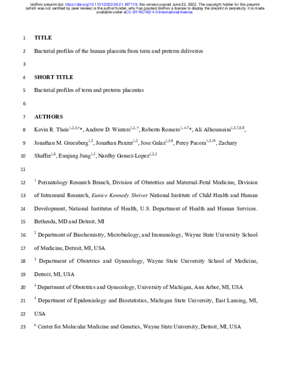 (PDF) Bacterial profiles of the human placenta from term and preterm ...