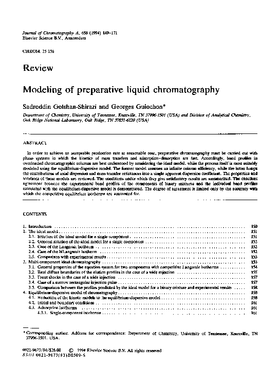 (PDF) Modeling of preparative liquid chromatography