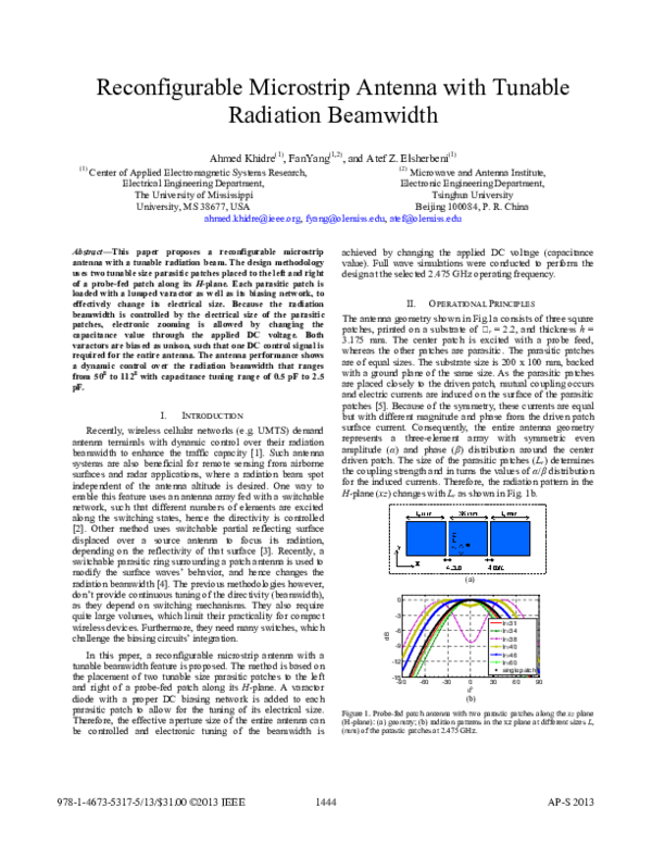(PDF) Reconfigurable microstrip antenna with tunable radiation beamwidth