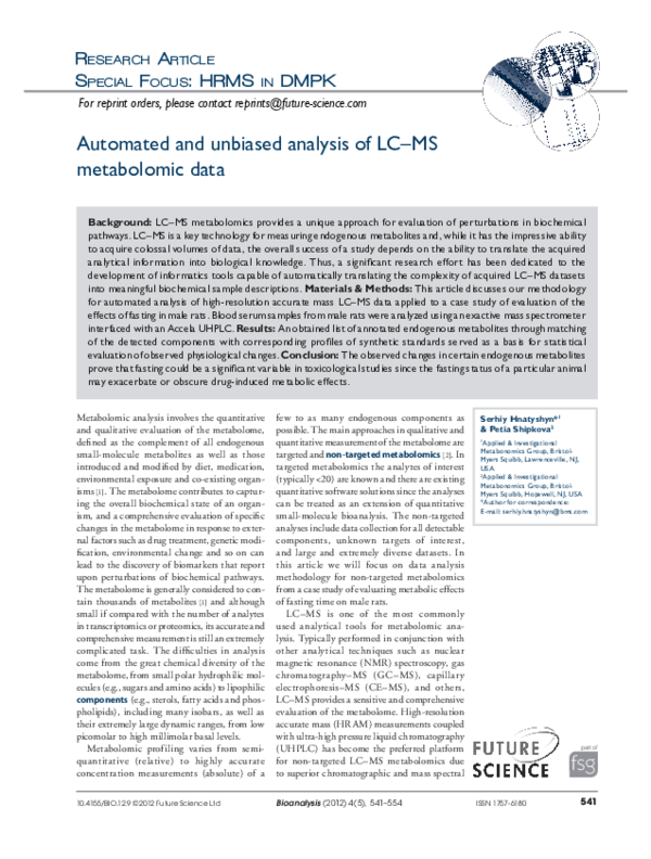 (PDF) Automated and unbiased analysis of LC–MS metabolomic data