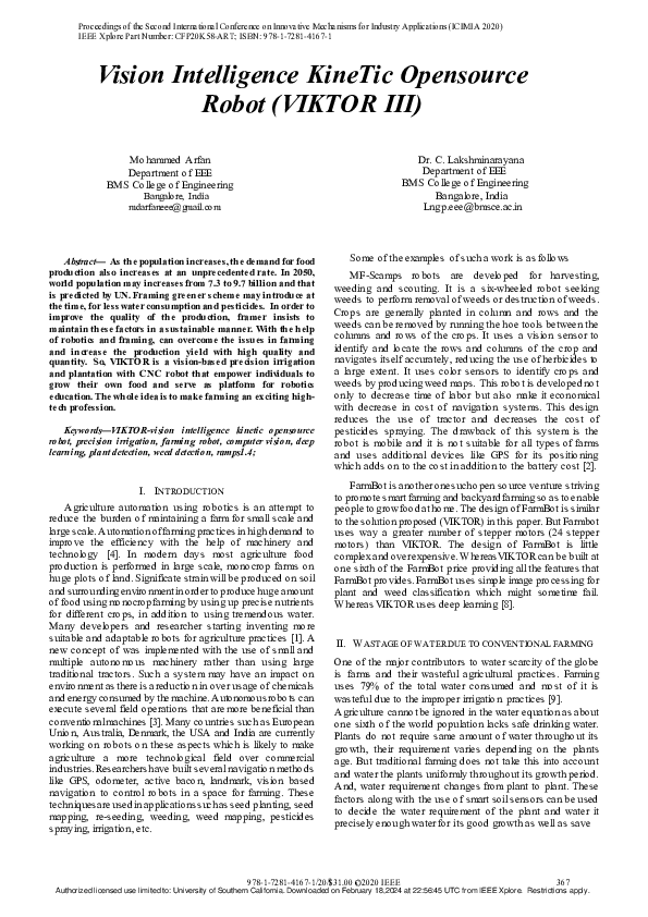 (PDF) Vision Intelligence KineTic Opensource Robot (VIKTOR III)