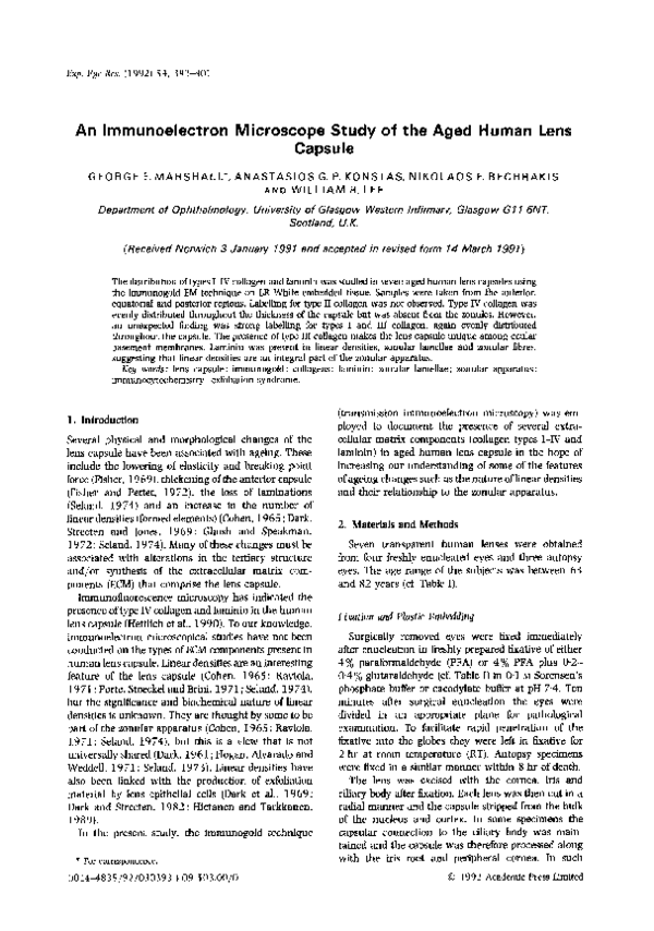 (PDF) An immunoelectron microscope study of the aged human lens capsule