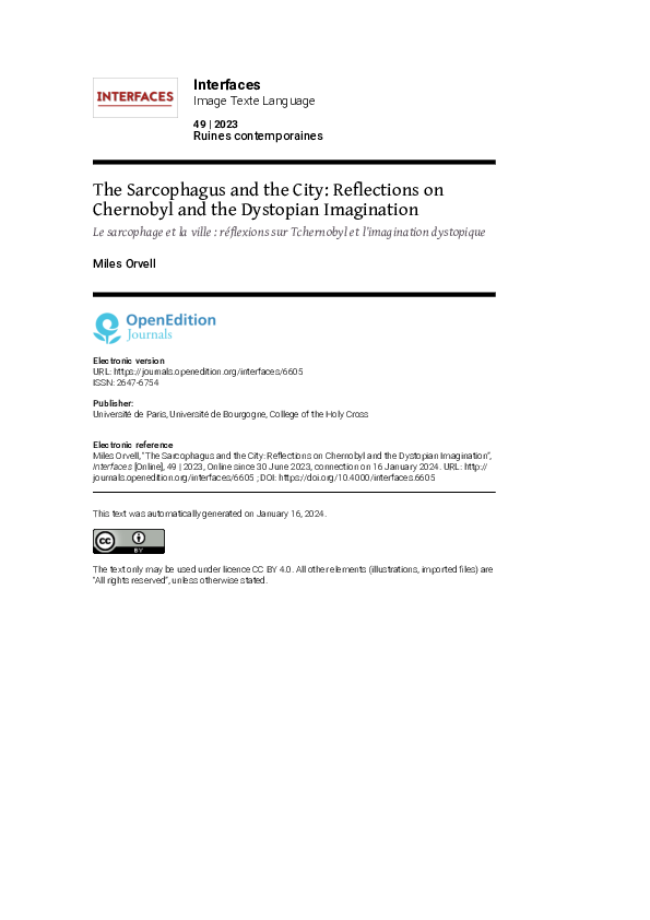 (PDF) The Sarcophagus and the City: Reflections on Chernobyl and the ...