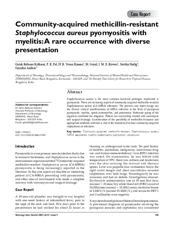 (PDF) Community-acquired methicillin-resistant Staphylococcus aureus pyomyositis with myelitis ...