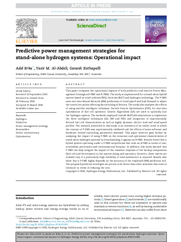 (PDF) Predictive power management strategies for stand-alone hydrogen ...