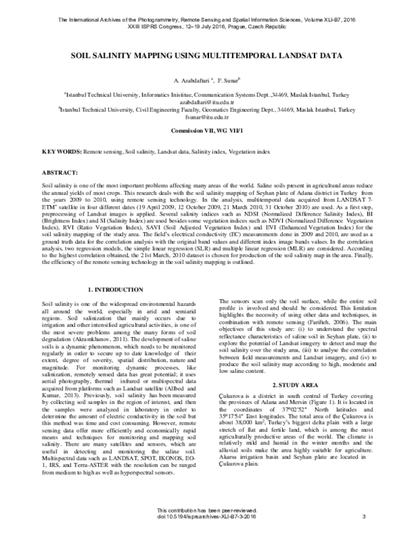 (PDF) Soil Salinity Mapping Using Multitemporal Landsat Data