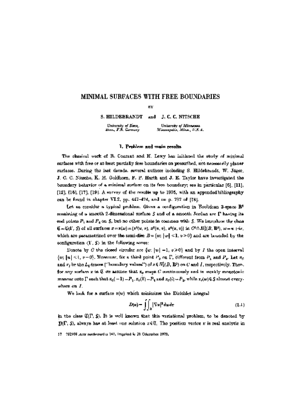 (PDF) Minimal surfaces with free boundaries