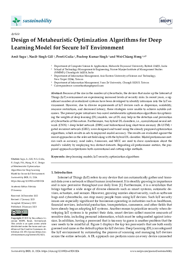 (PDF) Design of Metaheuristic Optimization Algorithms for Deep Learning Model for Secure IoT ...
