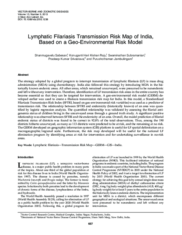 (PDF) Lymphatic Filariasis Transmission Risk Map of India, Based on a ...
