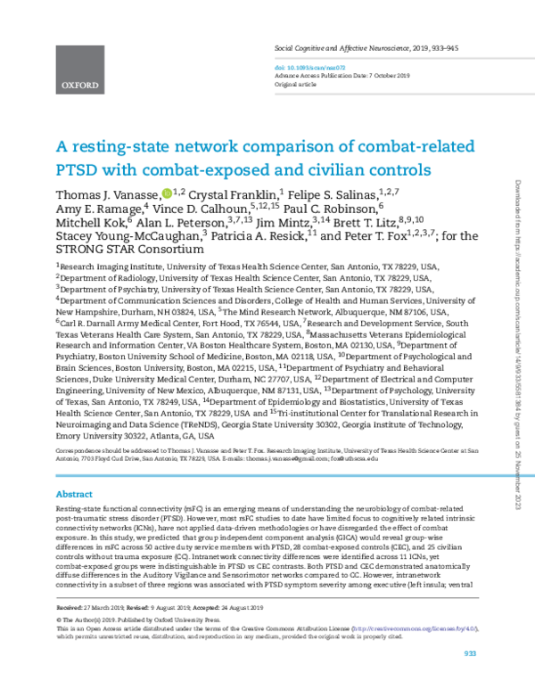 (PDF) A resting-state network comparison of combat-related PTSD with combat-exposed and civilian ...