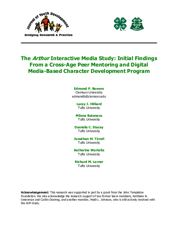 The Arthur Interactive Media Study: Initial Findings From a Cross-Age Peer Mentoring and Digital ...