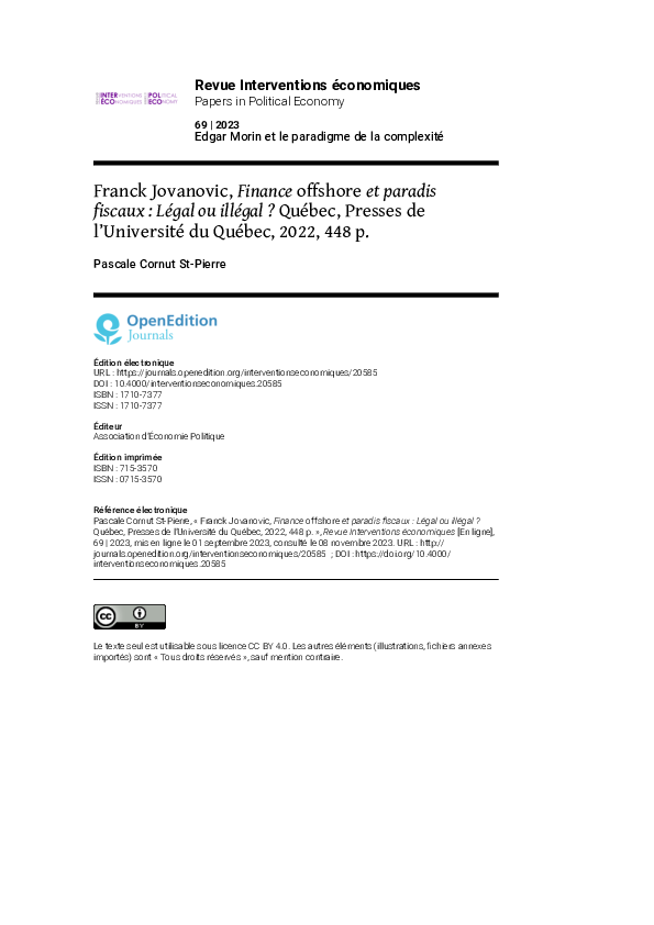 (PDF) Franck Jovanovic, Finance offshore et paradis fiscaux : Légal ou ...