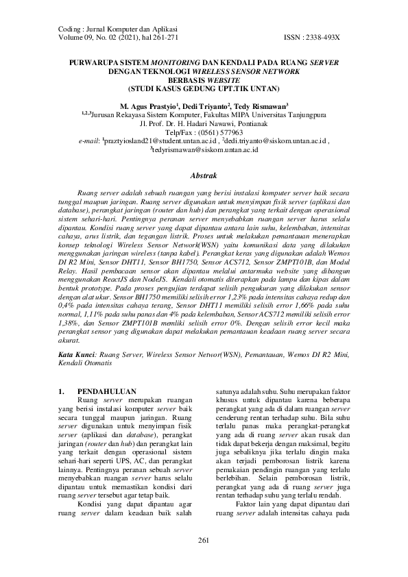 (PDF) Purwarupa Sistem Monitoring Dan Kendali Pada Ruang Server Dengan ...