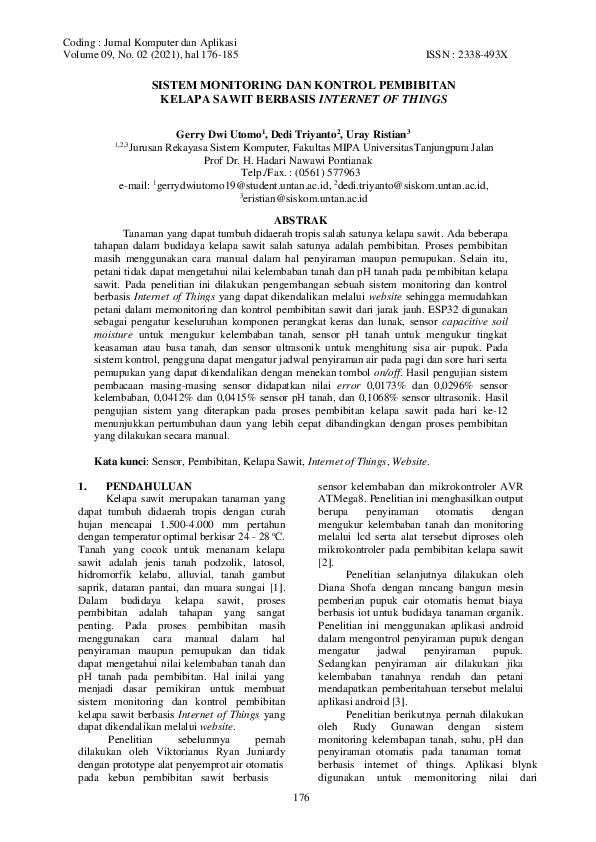 (PDF) Sistem Monitoring Dan Kontrol Pembibitan Kelapa Sawit Berbasis ...