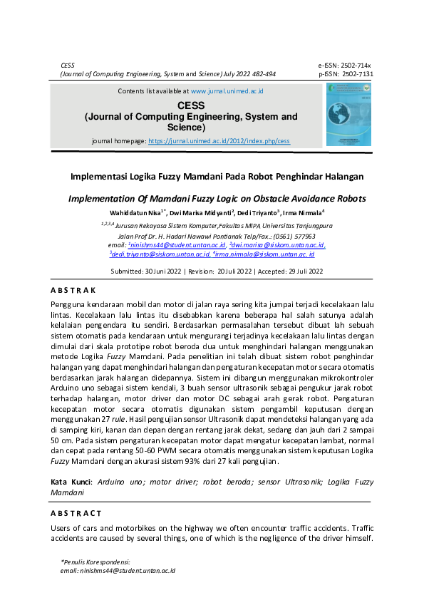 (PDF) Implementation of Mamdani Fuzzy Logic on Obstacle Avoidance Robots