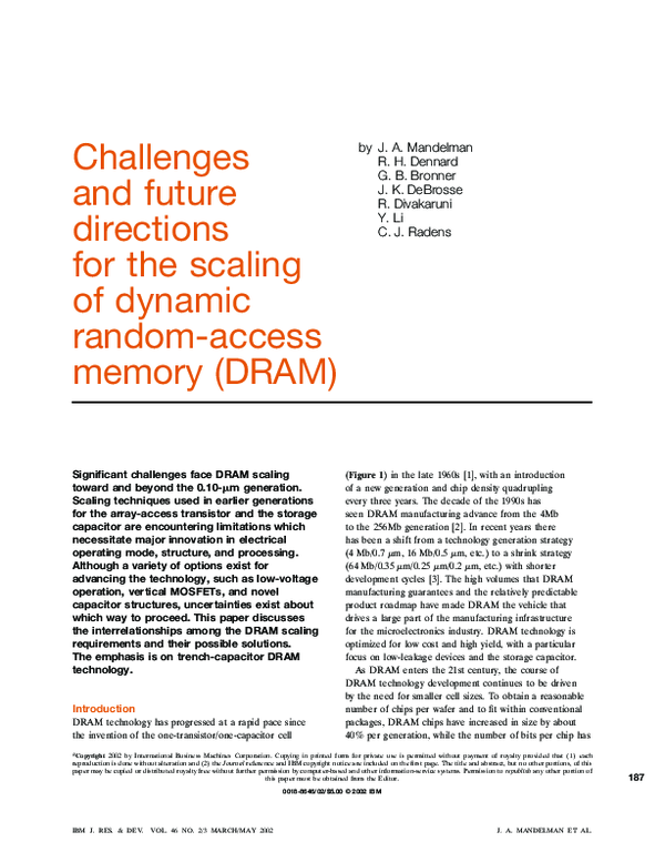 (PDF) Challenges and future directions for the scaling of dynamic random-access memory (DRAM)