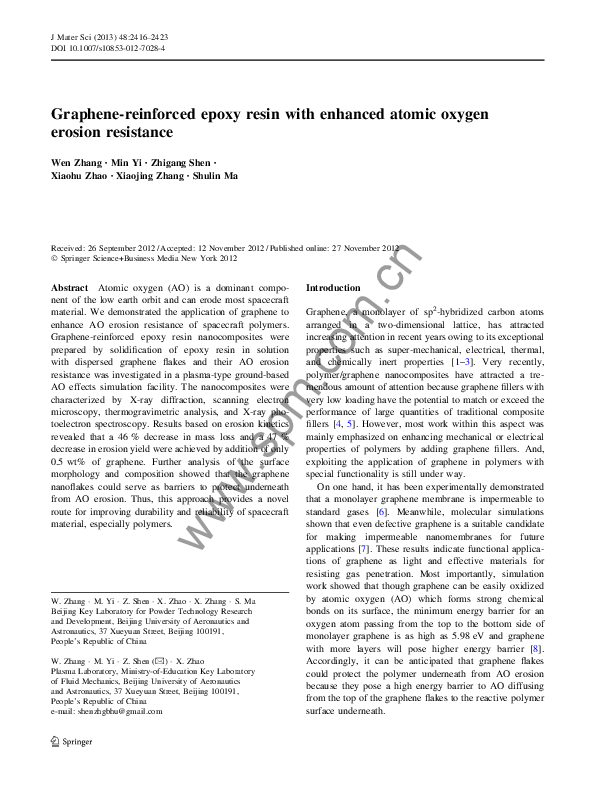 (PDF) Graphene-reinforced epoxy resin with enhanced atomic oxygen ...