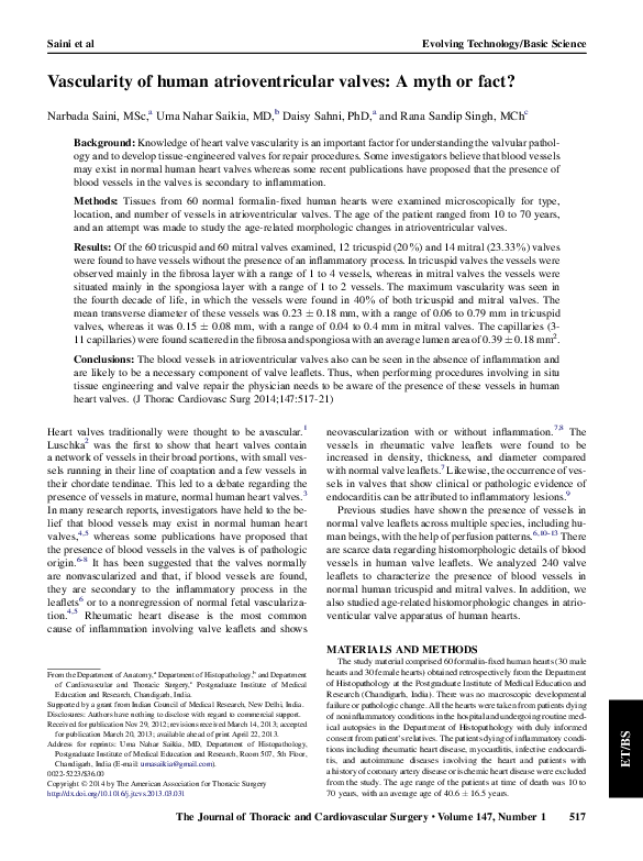 (PDF) Vascularity of human atrioventricular valves: A myth or fact?