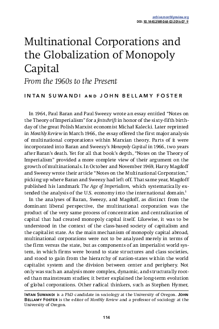 (PDF) Multinational Corporations and the Globalization of Monopoly ...