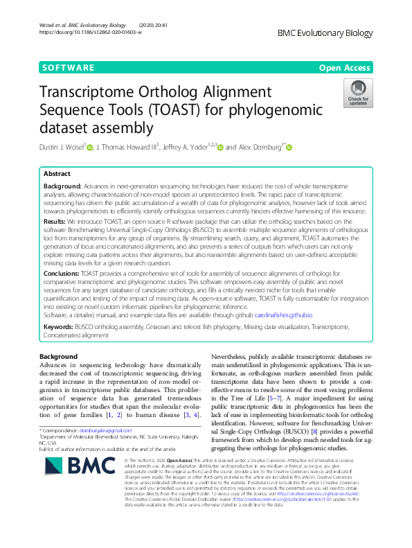 (PDF) Transcriptome Ortholog Alignment Sequence Tools (TOAST) for ...