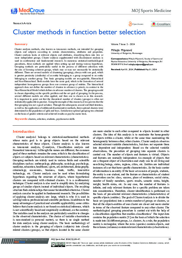 (PDF) Cluster methods in function better selection