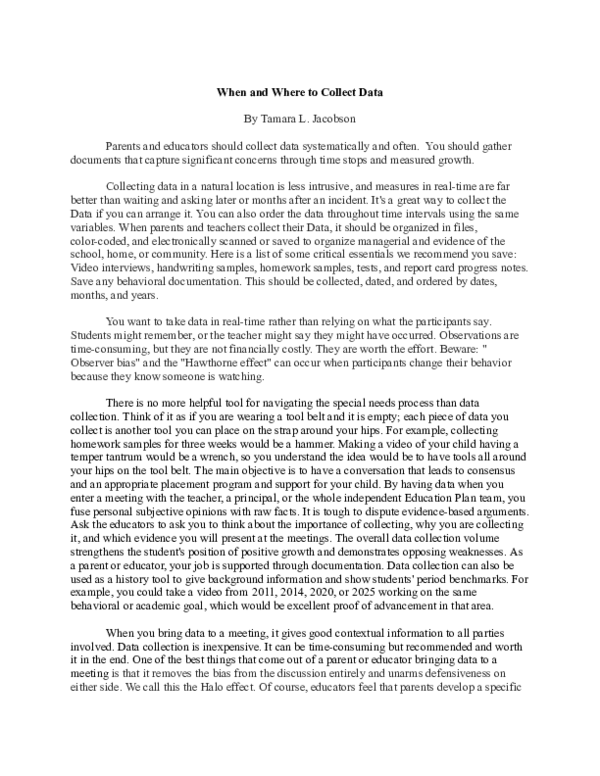 (PDF) The Importance of Data Collection