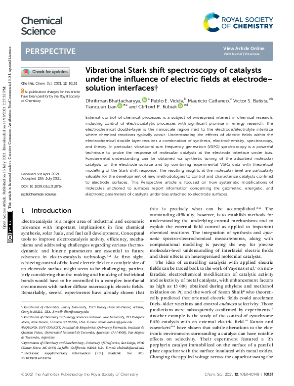 (PDF) Vibrational Stark shift spectroscopy of catalysts under the ...