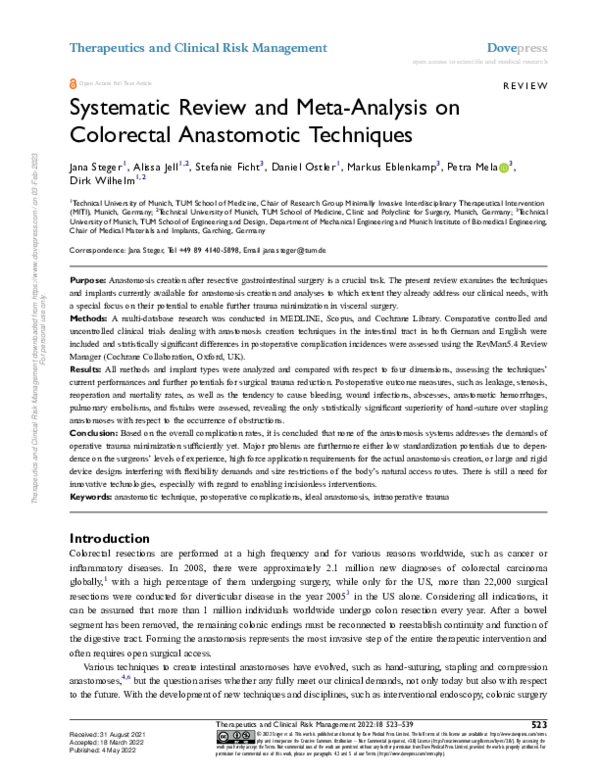 (PDF) Systematic Review and Meta-Analysis on Colorectal Anastomotic Techniques