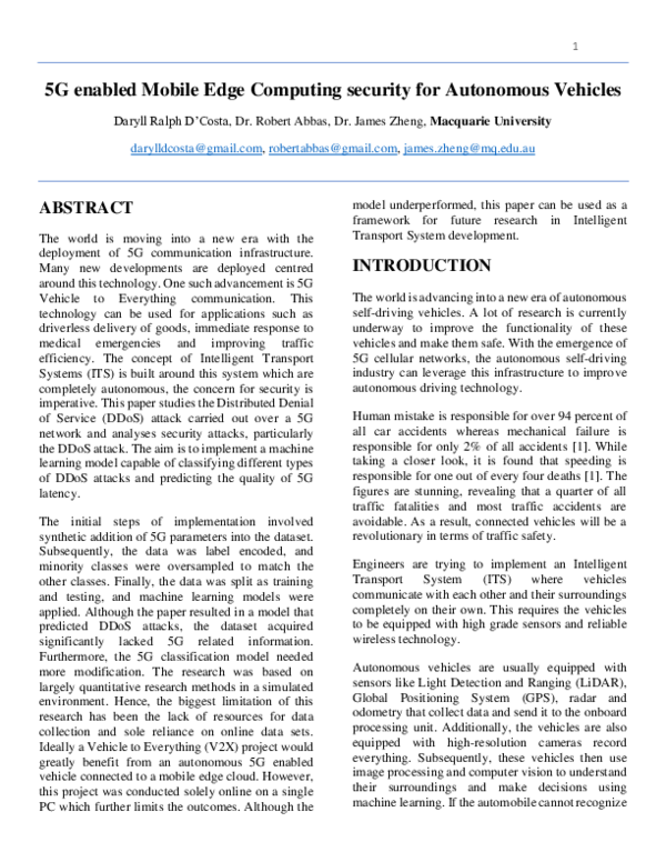 (PDF) 5G enabled Mobile Edge Computing security for Autonomous Vehicles Research Paper V2X ...