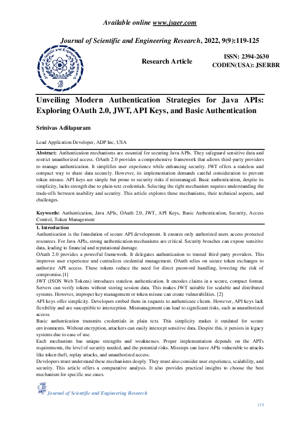 (PDF) Unveiling Modern Authentication Strategies for Java APIs ...