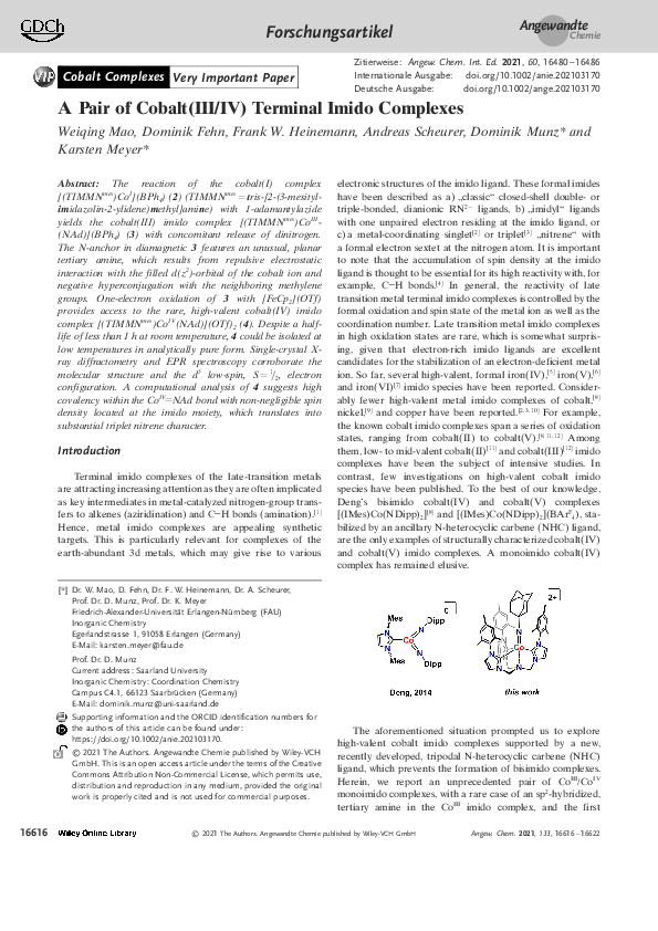 (PDF) A Pair of Cobalt(III/IV) Terminal Imido Complexes