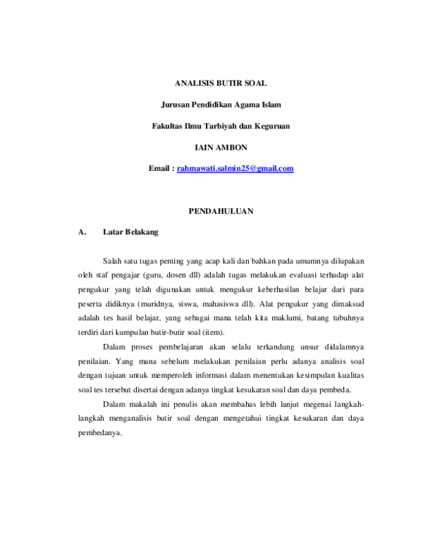 (PDF) ANALISIS BUTIR SOAL