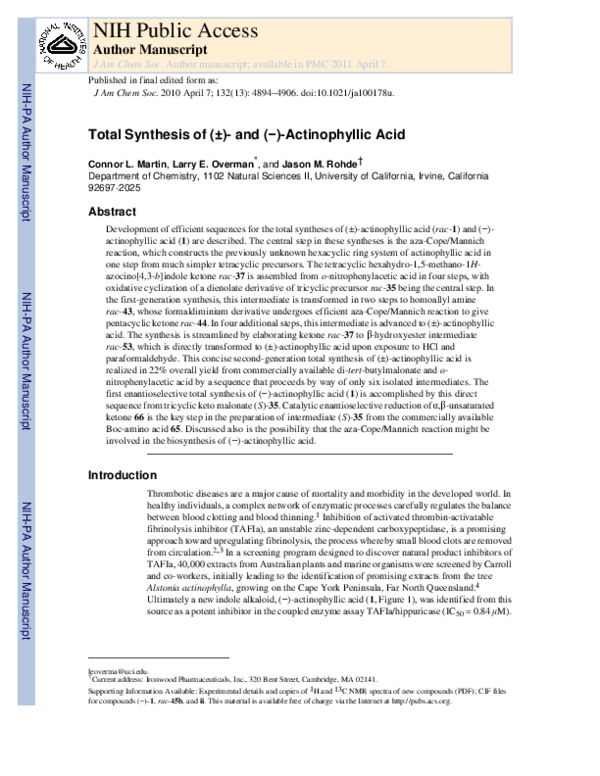 (PDF) Total Synthesis of (±)- and (−)-Actinophyllic Acid
