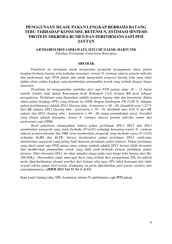 (PDF) Penggunaan silase pakan lengkap berbasis batang tebu terhadap ...