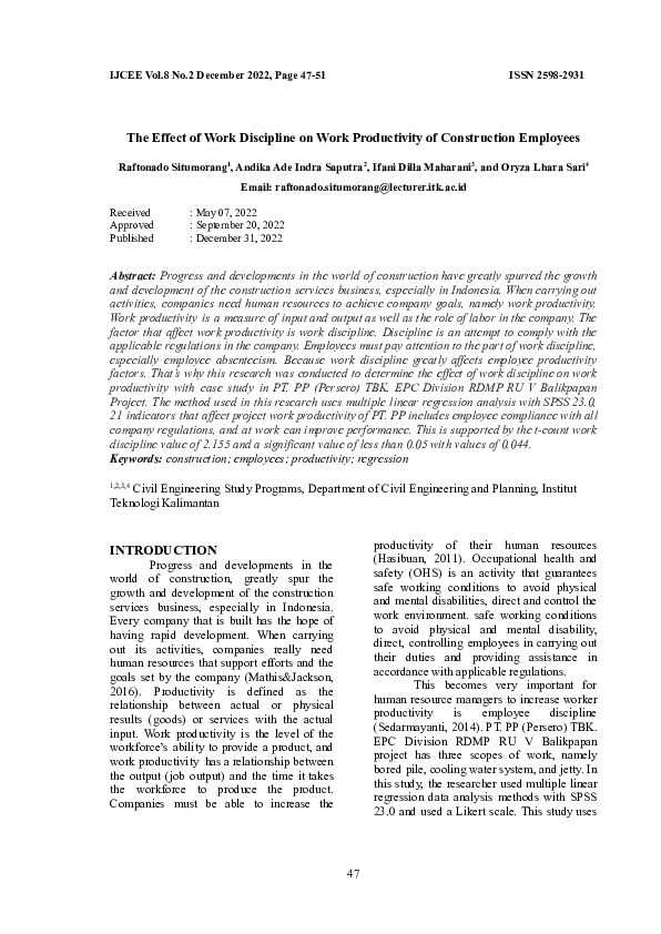 (PDF) The Effect of Work Discipline on Work Productivity of ...