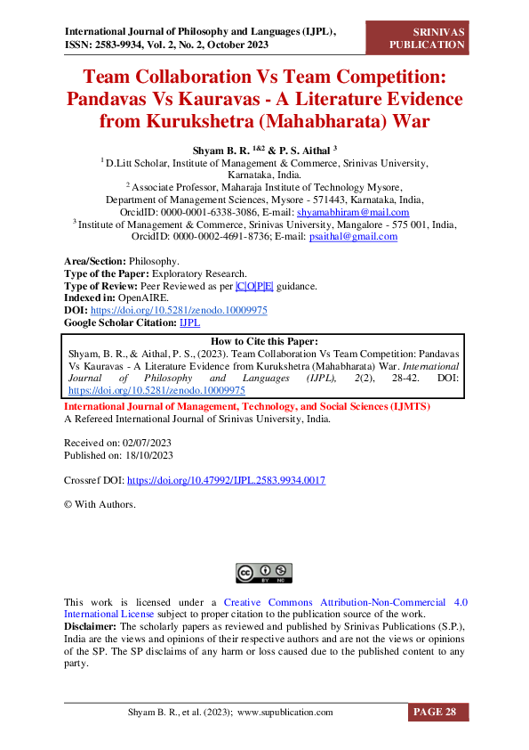 (PDF) Team Collaboration Vs Team Competition Pandavas Vs Kauravas- A ...