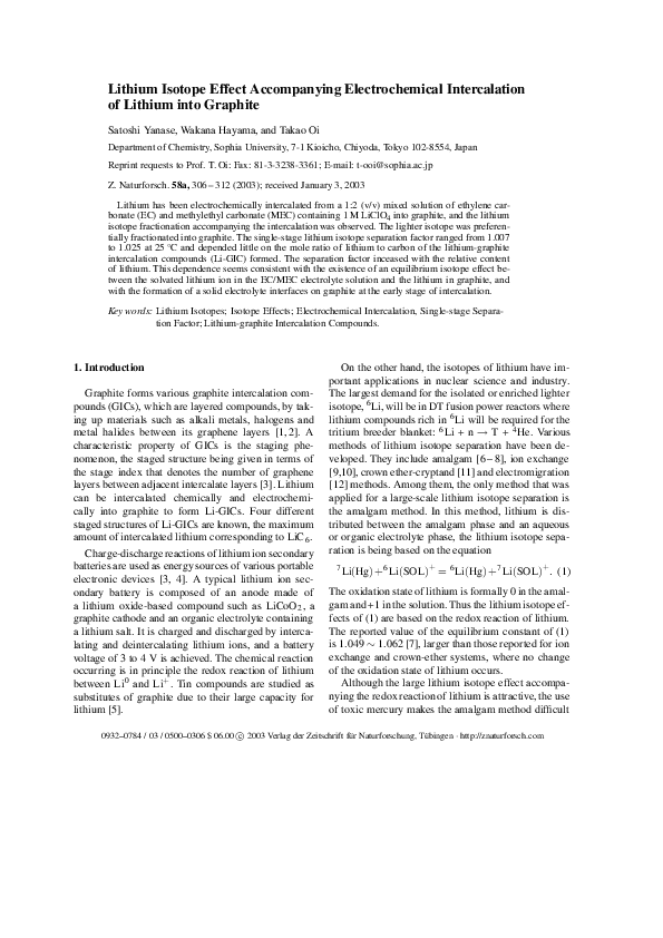 (PDF) Lithium Isotope Effect Accompanying Electrochemical Intercalation of Lithium into Graphite