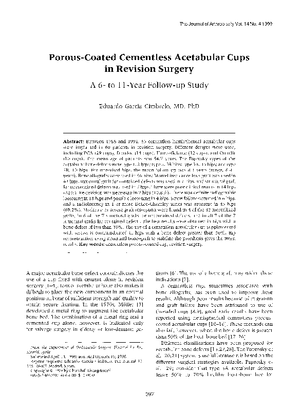 (PDF) Porous-coated cementless acetabular cups in revision surgery
