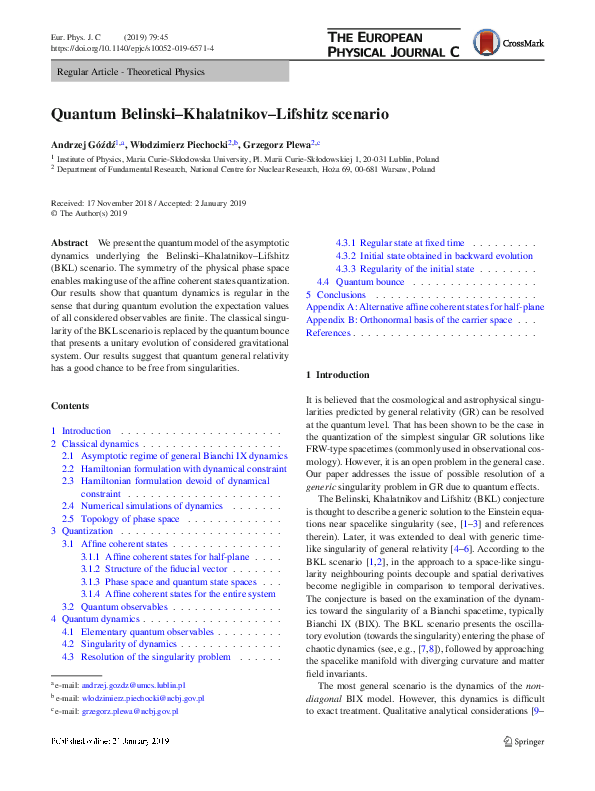 (PDF) Quantum Belinski–Khalatnikov–Lifshitz scenario