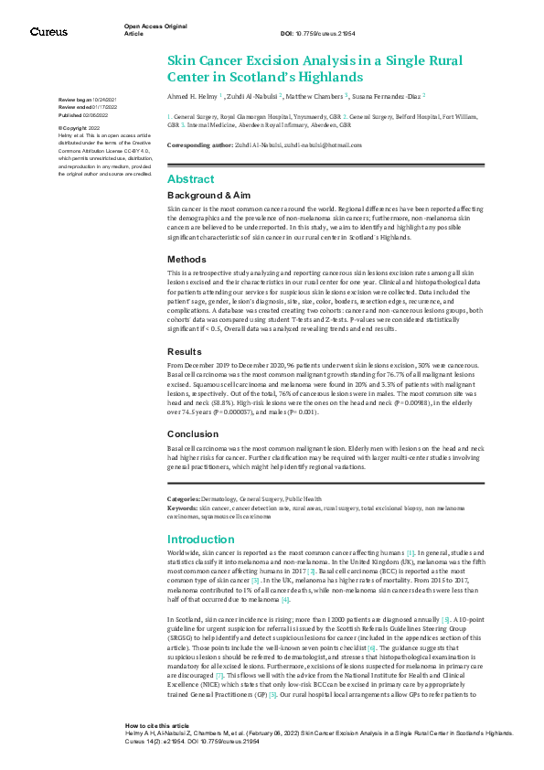 (PDF) Skin Cancer Excision Analysis in a Single Rural Center in ...